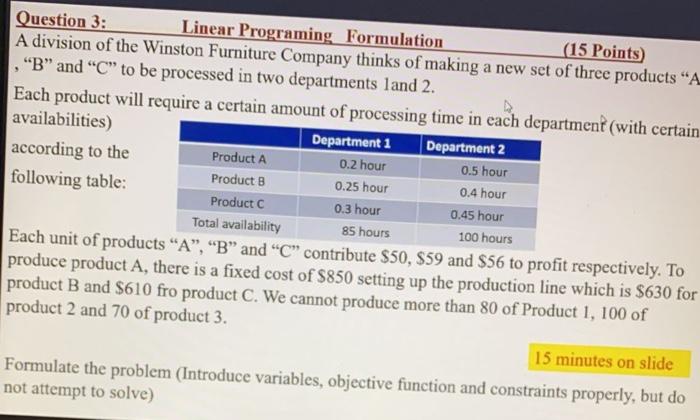 Solved Question 3 Linear Programing Formulation 15 Points