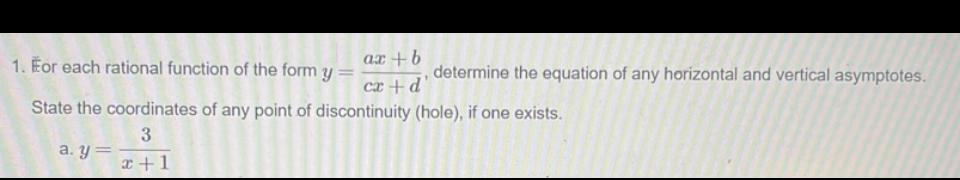 Solved Ëor each rational function of the form y=ax+bcx+d, | Chegg.com