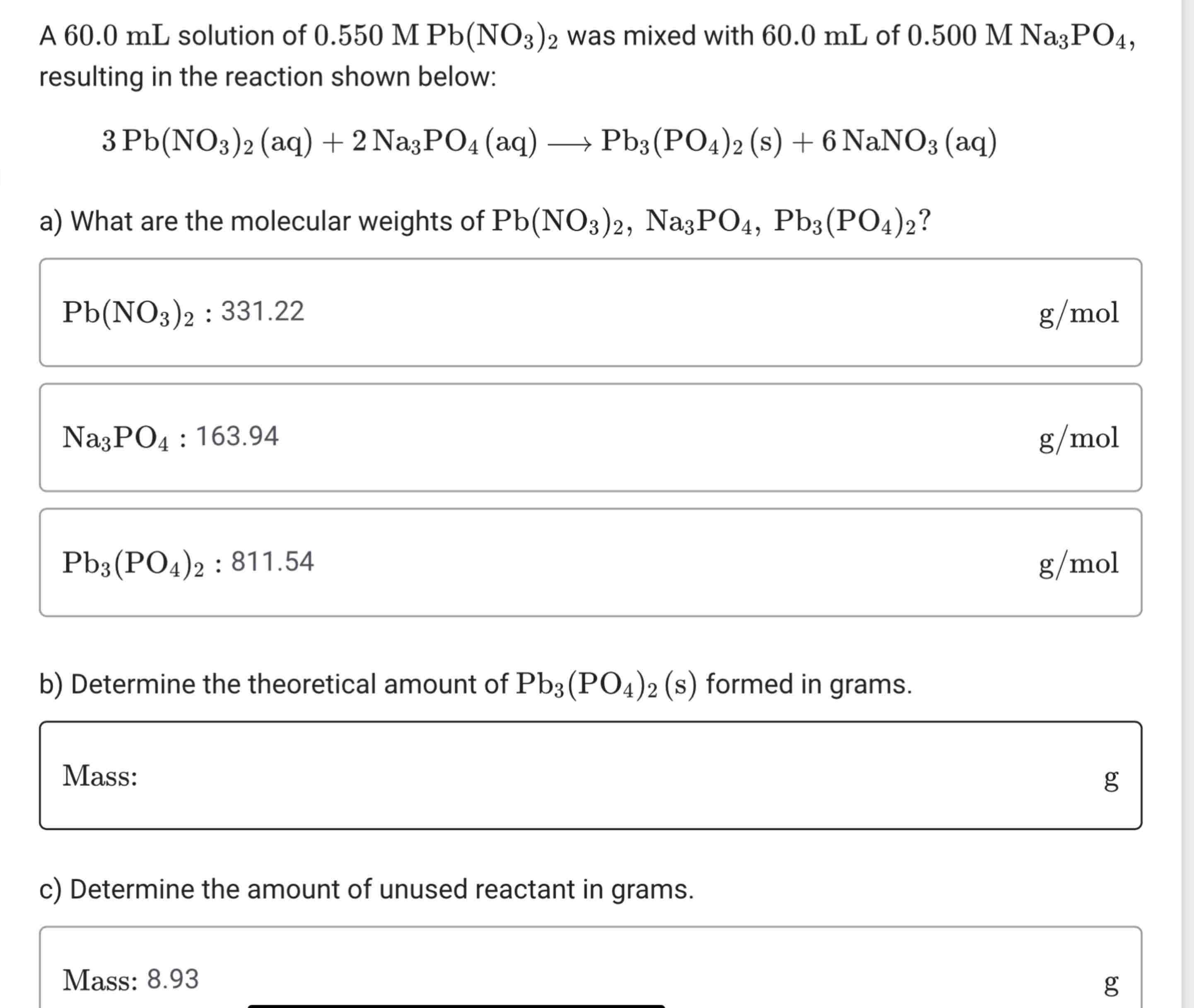 Solved A 60.0mL ﻿solution of 0.550MPb(NO3)2 ﻿was mixed with | Chegg.com