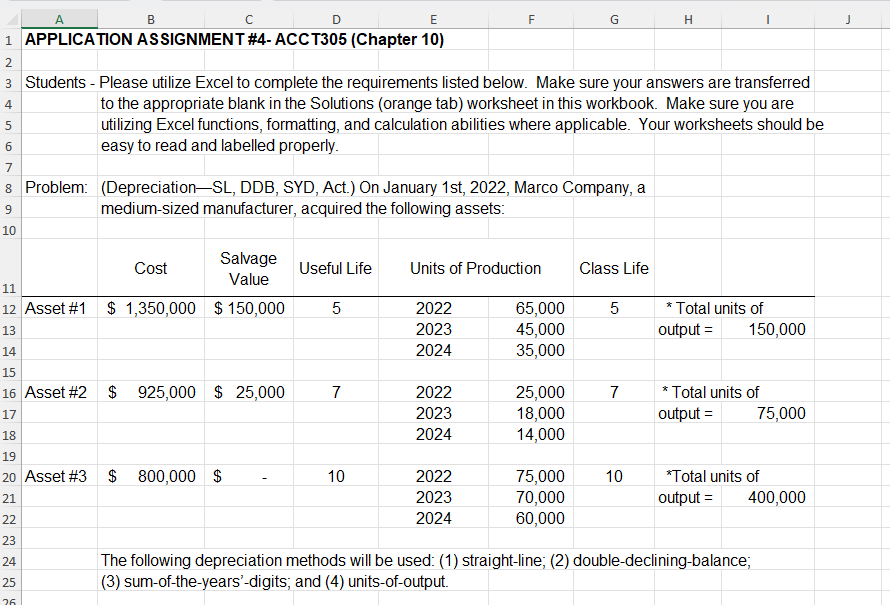Solved APPLICATION ASSIGNMENT #4- ﻿ACCT305 (Chapter 10) | Chegg.com