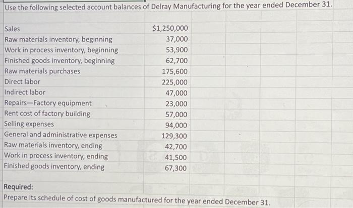 Use the following selected account balances of Delray | Chegg.com Use the following selected account balances of Delray | Chegg.com