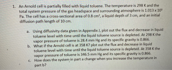1. An Arnold cell is partially filled with liquid | Chegg.com