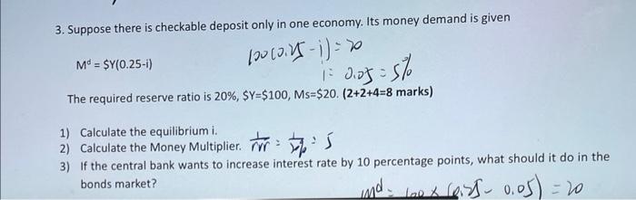 Solved 3. Suppose there is checkable deposit only in one | Chegg.com