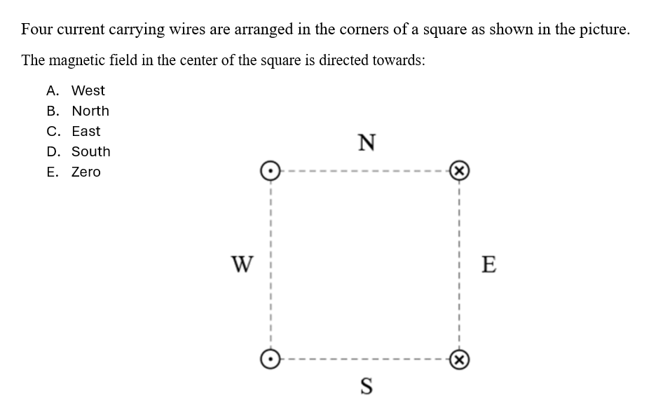 Solved Four current carrying wires are arranged in the | Chegg.com