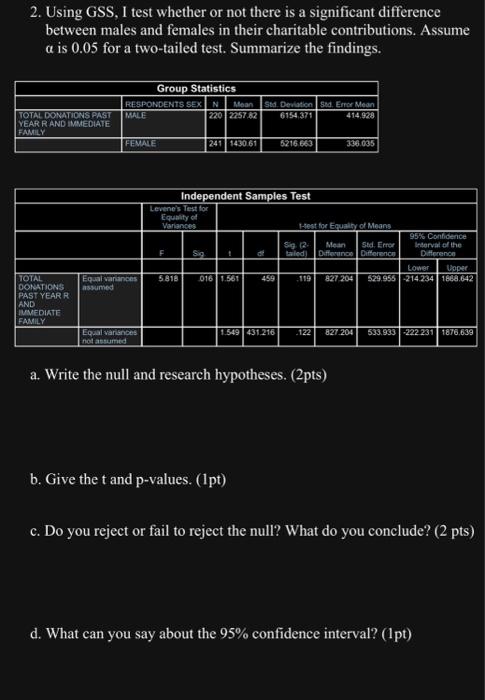 Solved 2. Using GSS, I test whether or not there is a | Chegg.com