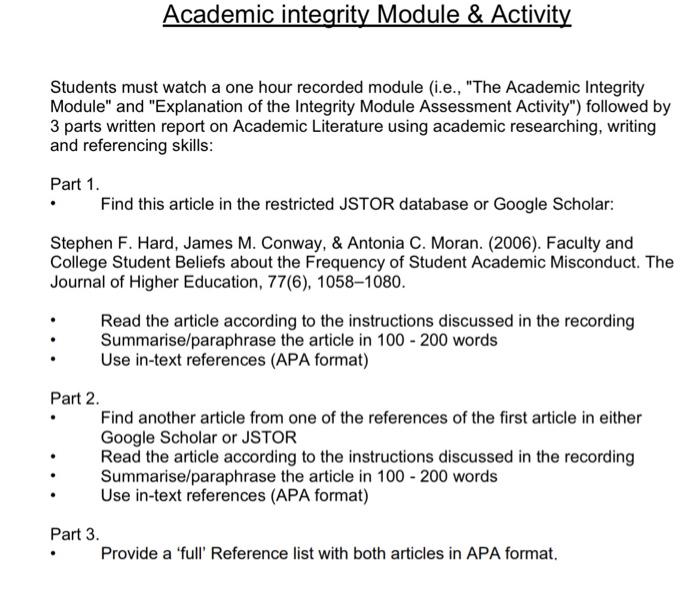 Academic integrity Module \& Activity Students must | Chegg.com