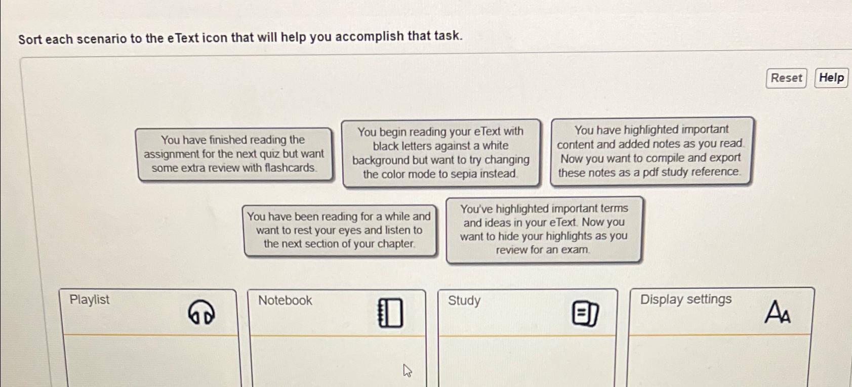 Solved Sort each scenario to the eText icon that will help | Chegg.com