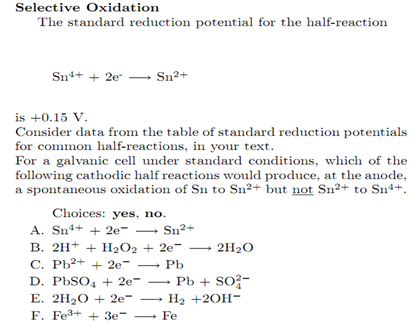 Solved The standard reduction potential for the | Chegg.com