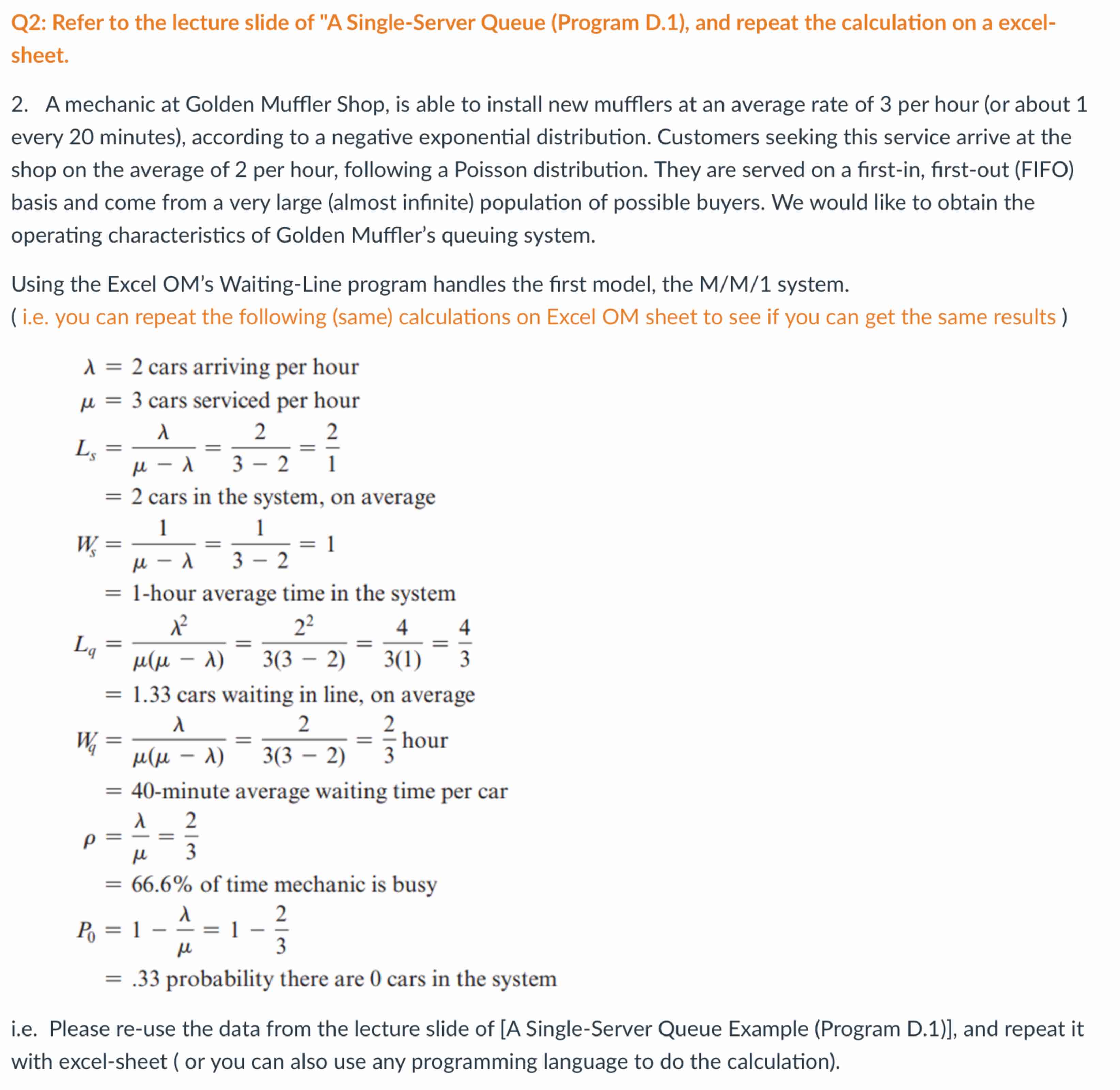 Solved Q2: Refer to ﻿the lecture slide of ﻿"A Single-Server | Chegg.com