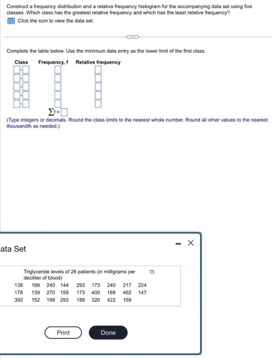 Solved Construct a frequency distribution and a relative | Chegg.com