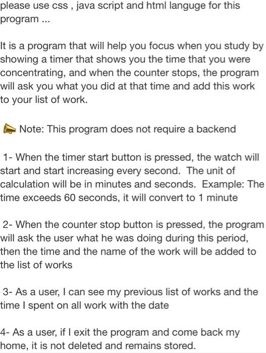 Solved Please Use Css Java Script And Html Languge For This