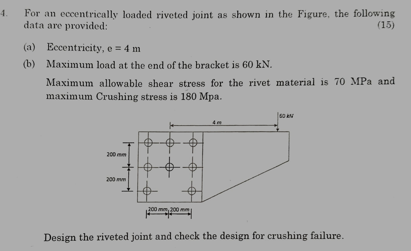 Solved For an eccentrically loaded riveted joint as shown in | Chegg.com