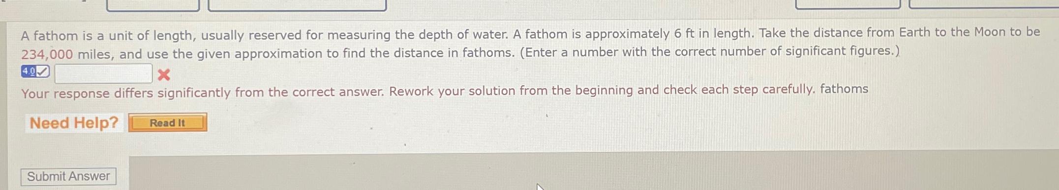 Solved A fathom is a unit of length, usually reserved for | Chegg.com