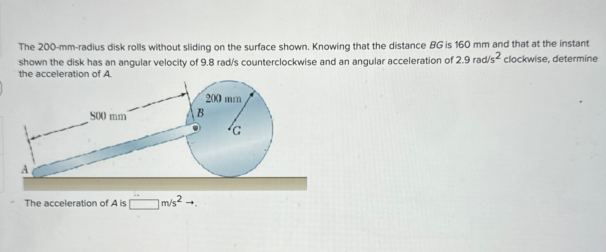 Solved The 200-mm-radius disk rolls without sliding on the | Chegg.com