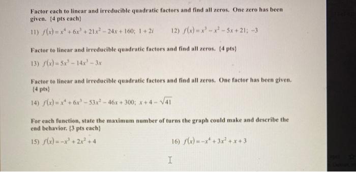 Solved Factor each to linear and irreducible quadratic | Chegg.com