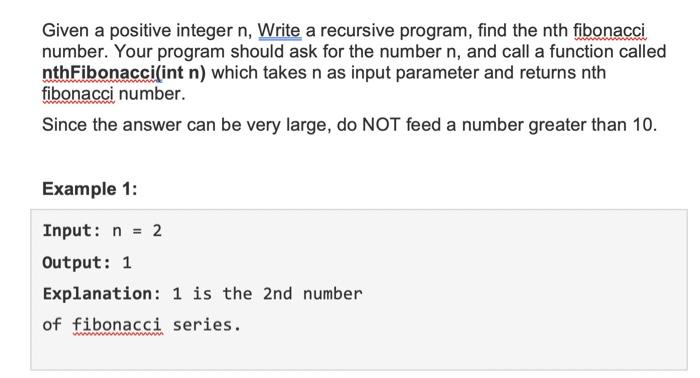 Solved Given a positive integer n, Write a recursive | Chegg.com