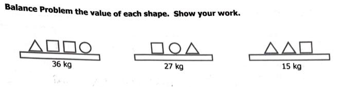 Solved Balance Problem the value of each shape. Show your | Chegg.com