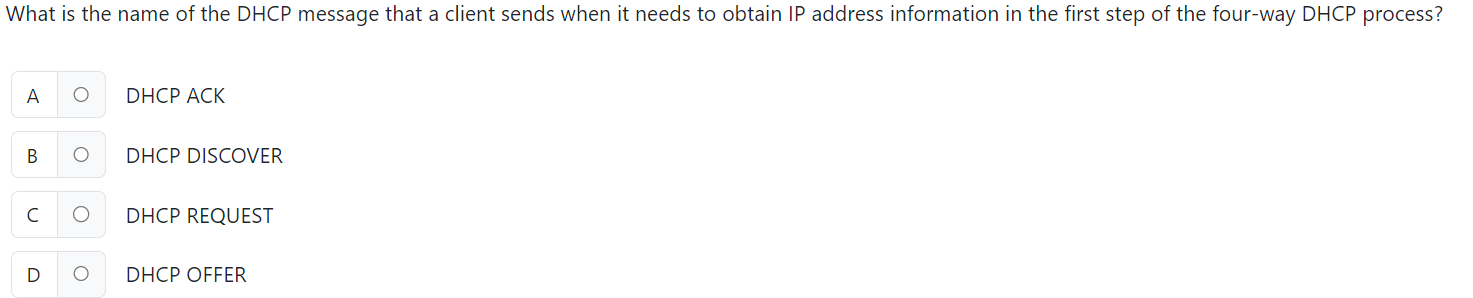 Solved What is the name of the DHCP message that a client | Chegg.com