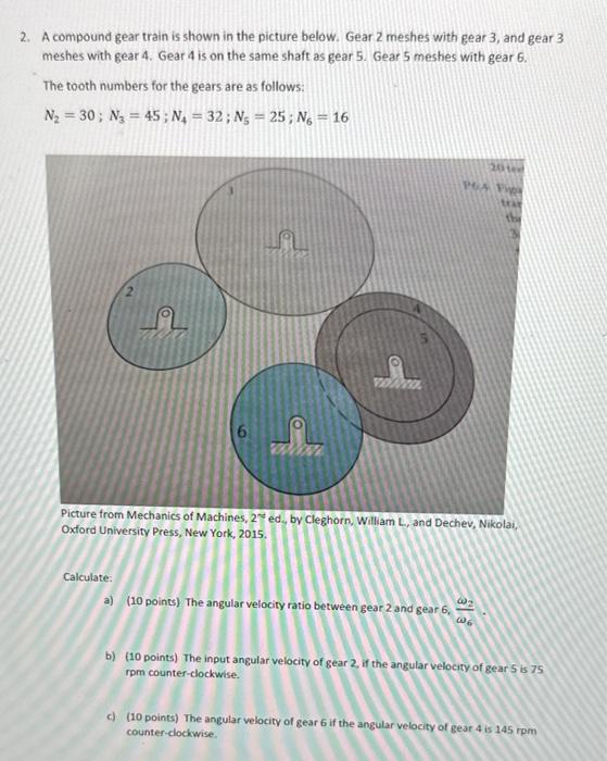 Solved 2. A compound gear train is shown in the picture | Chegg.com