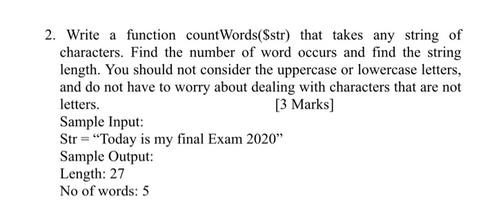 Solved 2 Write A Function Countwordsstr That Takes Any