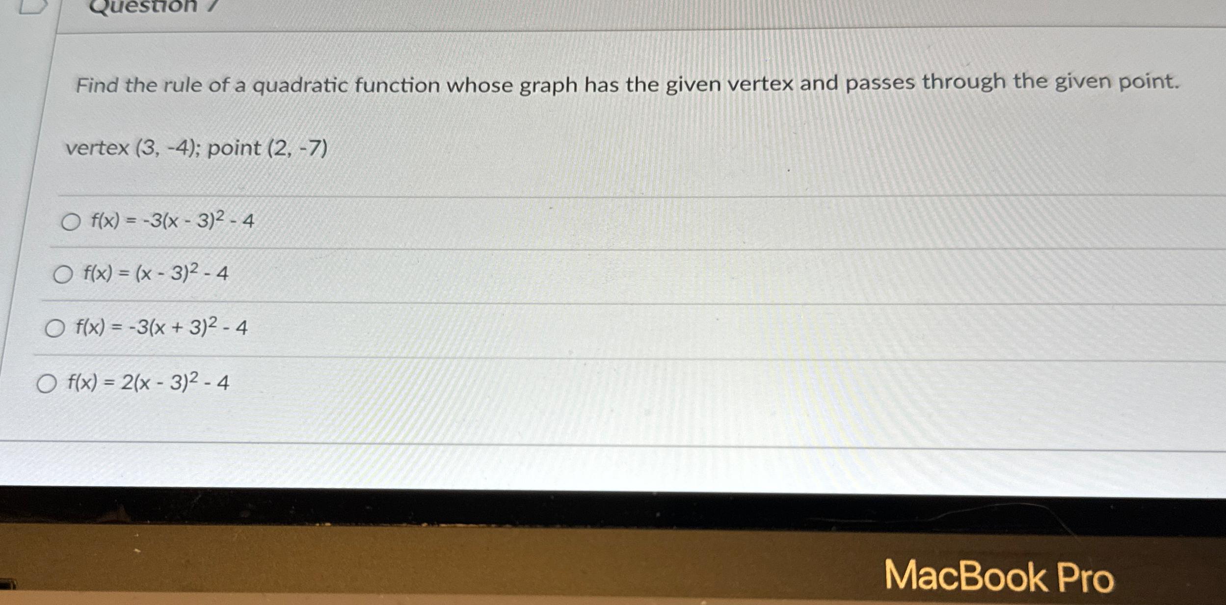 Solved Find the rule of a quadratic function whose graph has | Chegg.com