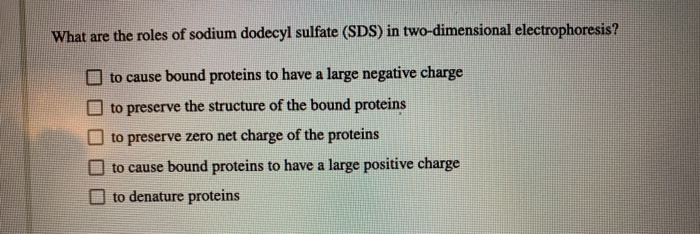 Solved What are the roles of sodium dodecyl sulfate (SDS) in | Chegg.com