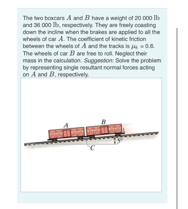 Solved The two boxcars A and B have a weight of 20000lb and | Chegg.com