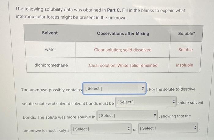 Solved The following solubility data was obtained in Part C. | Chegg.com