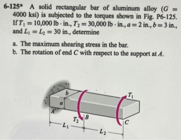 Solved 6-125* A solid rectangular bar of aluminum alloy ( G= | Chegg.com