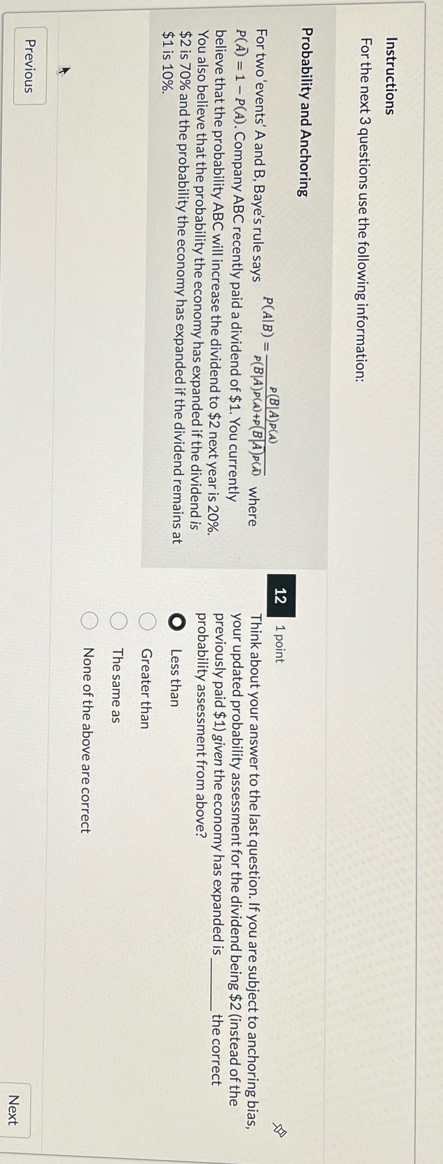 Solved InstructionsFor the next 3 ﻿questions use the | Chegg.com