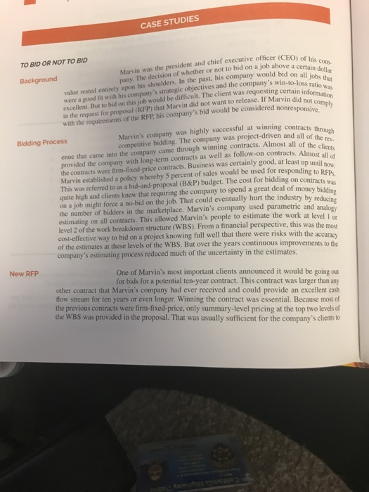 Solved CASE STUDIES TO BID OR NOT TO BID Background was the | Chegg.com