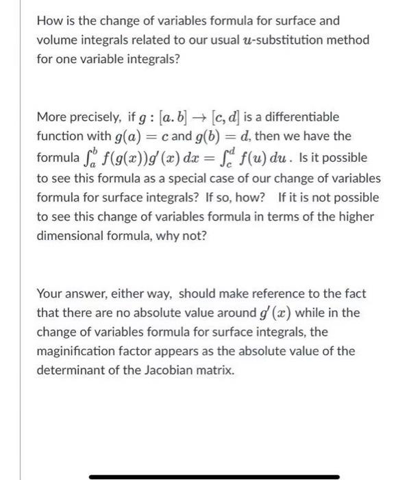 Solved How is the change of variables formula for surface | Chegg.com
