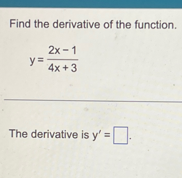 Solved Find the derivative of the function.y=2x-14x+3The | Chegg.com Solved Find the derivative of the function.y=2x-14x+3The | Chegg.com