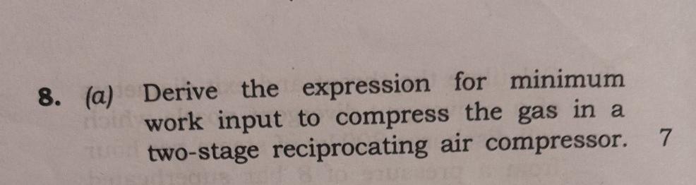 Solved (a) ﻿Derive the expression for minimum work input to | Chegg.com