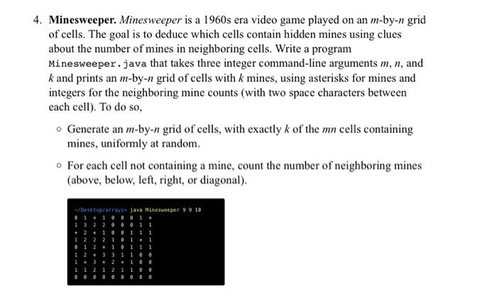 Solved 4 Minesweeper Minesweeper Is A 1960s Era Video Game 