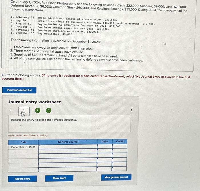 Solved On January 1, 2024, Red Flash Photography had the | Chegg.com