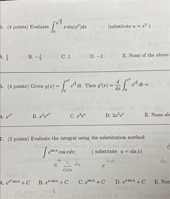 Solved 5. (4 points) Evaluate ∫02πxsin(x2)dx (substitute | Chegg.com