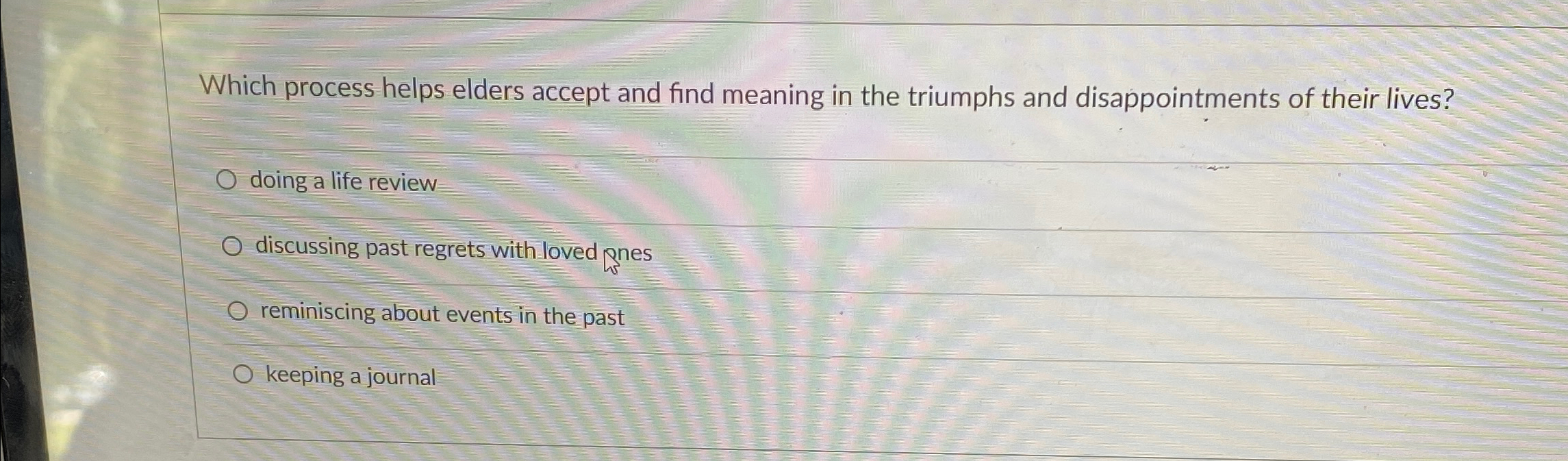 Solved Which process helps elders accept and find meaning in | Chegg.com