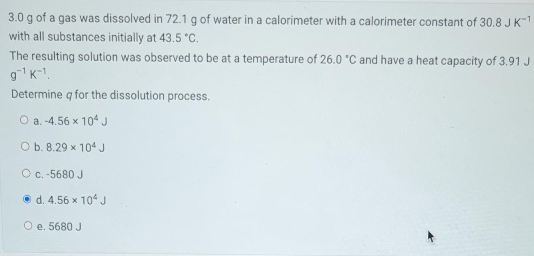 Solved 3.0 g of a gas was dissolved in 72.1 g of water in a | Chegg.com