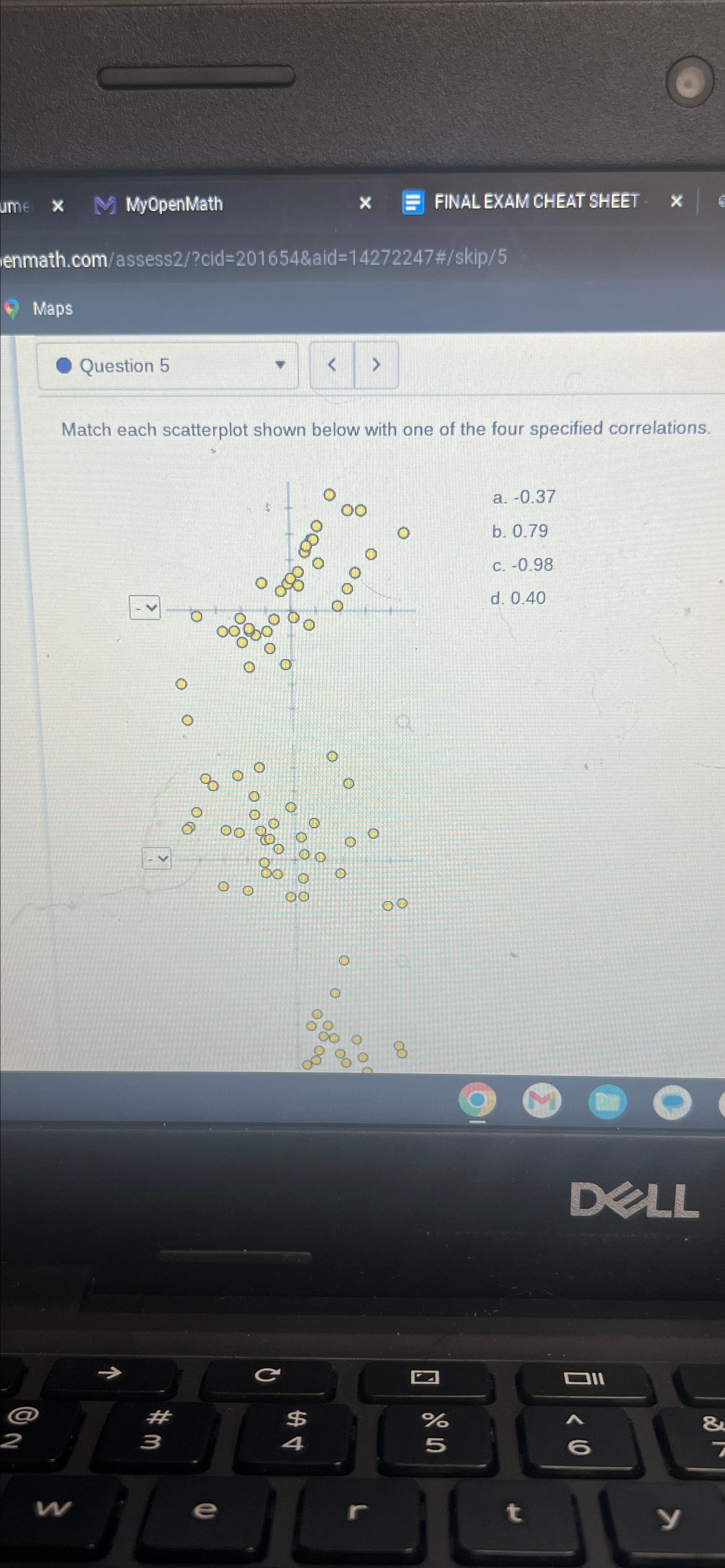 Question 5Match each scatterplot shown below with one | Chegg.com