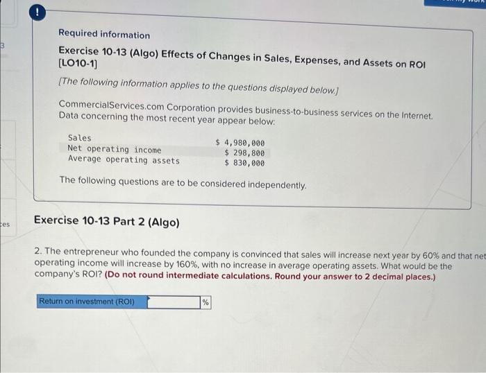 Solved Required information Exercise 10-13 (Algo) Effects of | Chegg.com