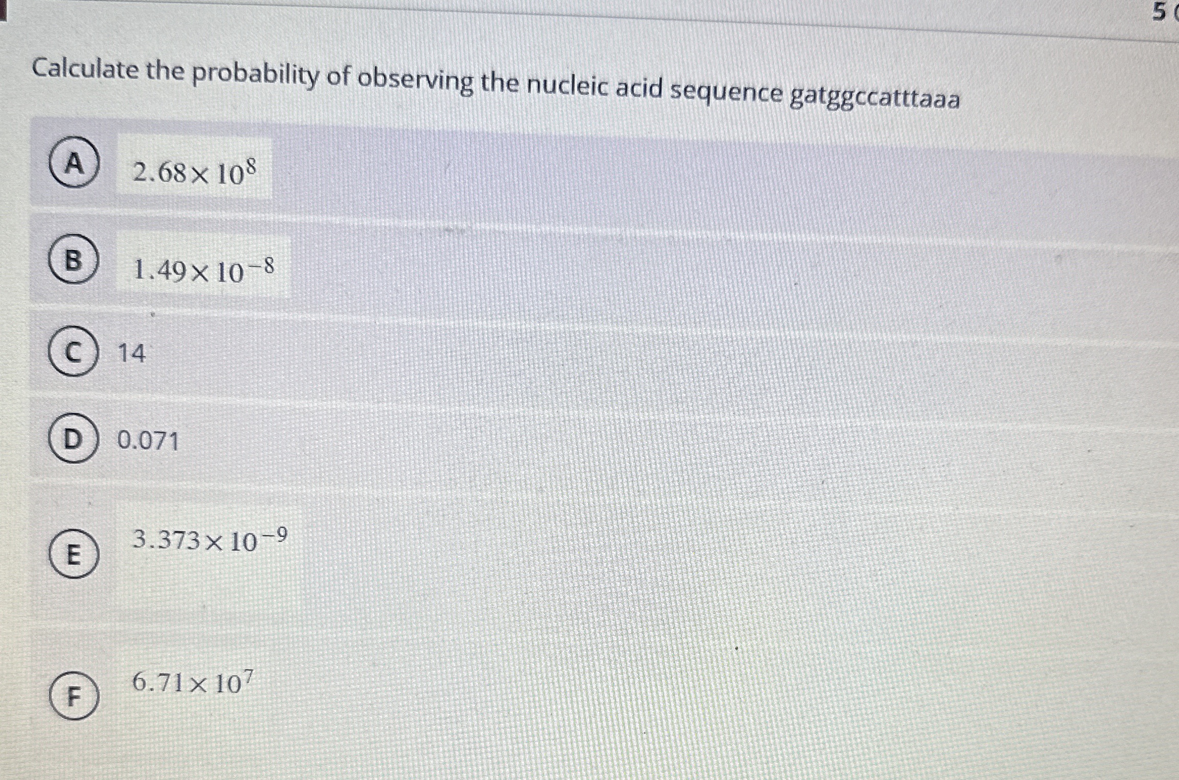 Solved Calculate the probability of observing the nucleic | Chegg.com