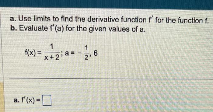 Solved a. Use limits to find the derivative function f′ for | Chegg.com
