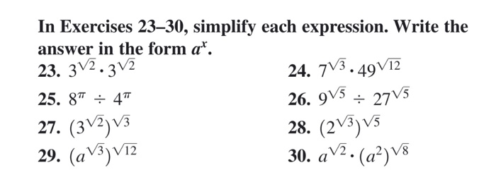 Solved In Exercises 23–30, simplify each expression. Write | Chegg.com