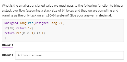 Solved What is the smallest unsigned value we must pass to | Chegg.com