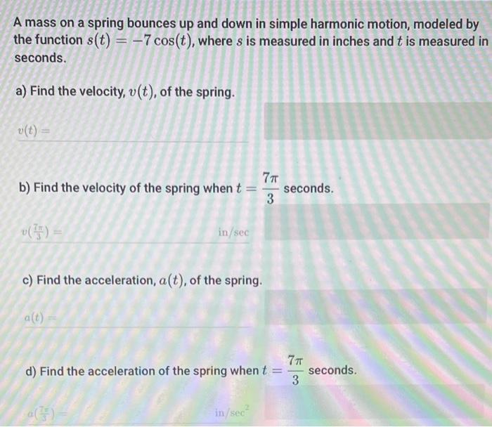 Solved A mass on a spring bounces up and down in simple | Chegg.com