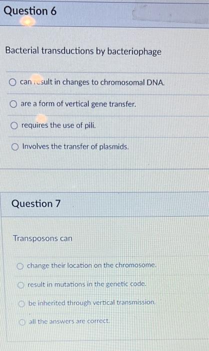 Solved Bacterial transductions by bacteriophage can icsult | Chegg.com