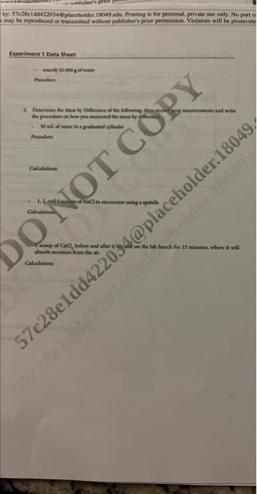 EXPERIMENT 1 Measurements: Mass, Volume, Density, and | Chegg.com