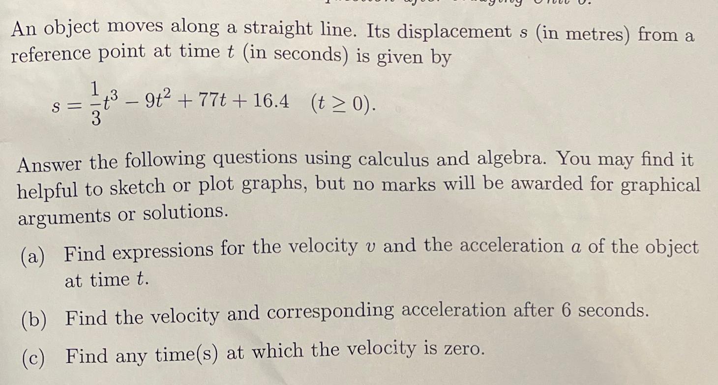 Solved An object moves along a straight line. Its | Chegg.com