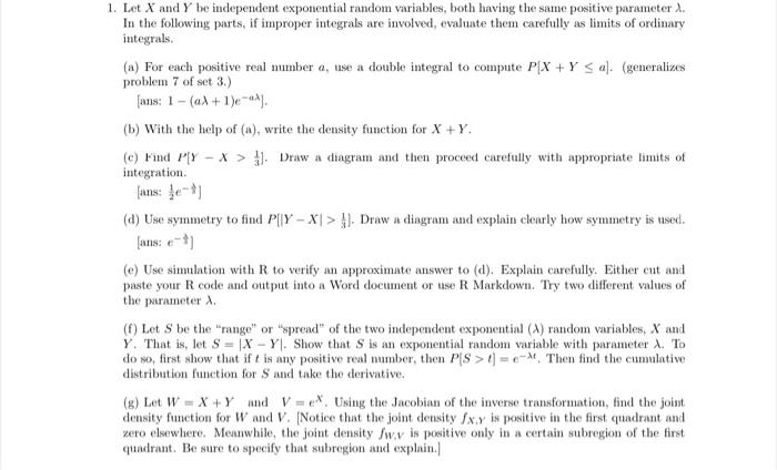 Solved Let X and Y be independent exponential random | Chegg.com